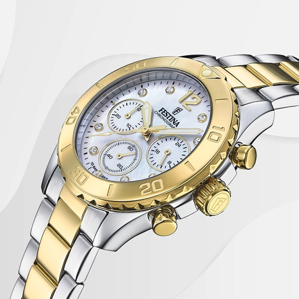 Festina F20604/1 Chronograph Two Tone Stainless Steel Strap Watch For ...